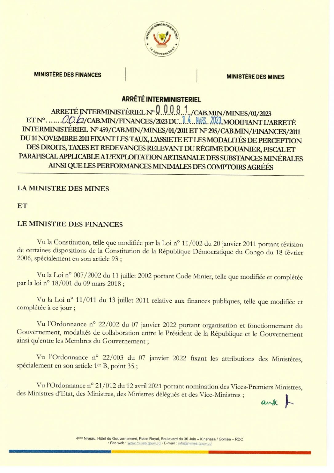 Mines - Finances : Signature d'un arrêté interministériel fixant la ...